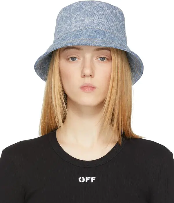 Buy Off-White Blue Denim Monogram Bucket Hat - 040 Light Blue At 50% ...