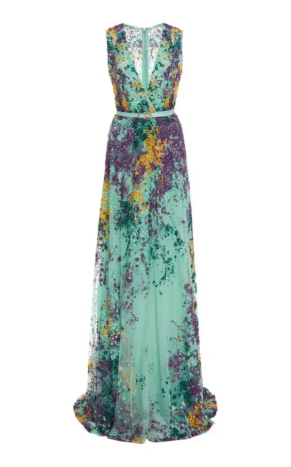 Elie Saab Plunge Bead-Embroidered Gown Only - Multi | Editorialist