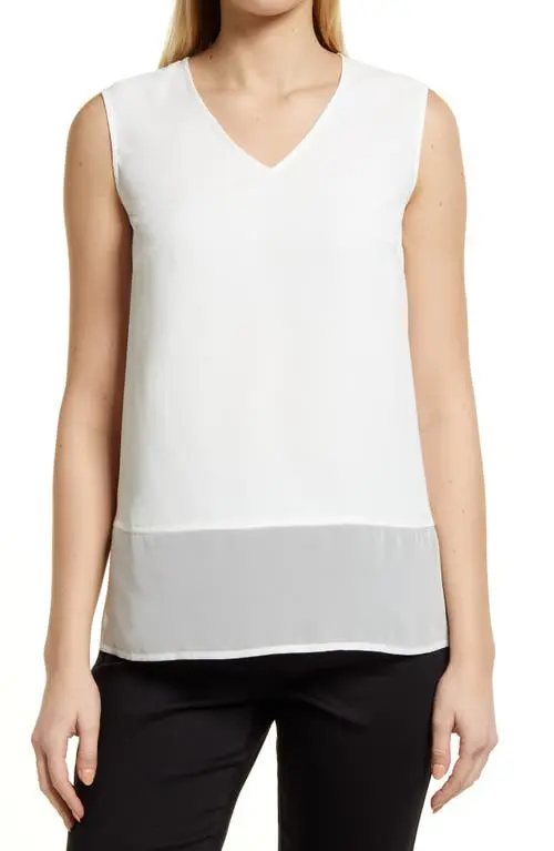 Ming Wang Sheer Hem Crêpe De Chine Tank - White