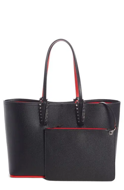 CHRISTIAN LOUBOUTIN Small Cabata Calfskin Leather Tote - Black/black