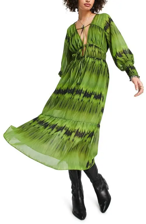 chinese dress ladies Women's Long Sleeve Tie Dye Midi Dress