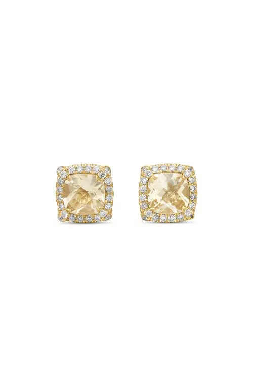 David Yurman Petite Chatelaine® Pavé Bezel Stud Earrings - Champagne Citrine