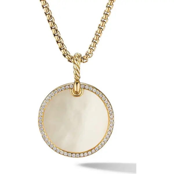 David Yurman Elements Disc Pendant With Diamonds - Mother Of Pearl/yellow Gold