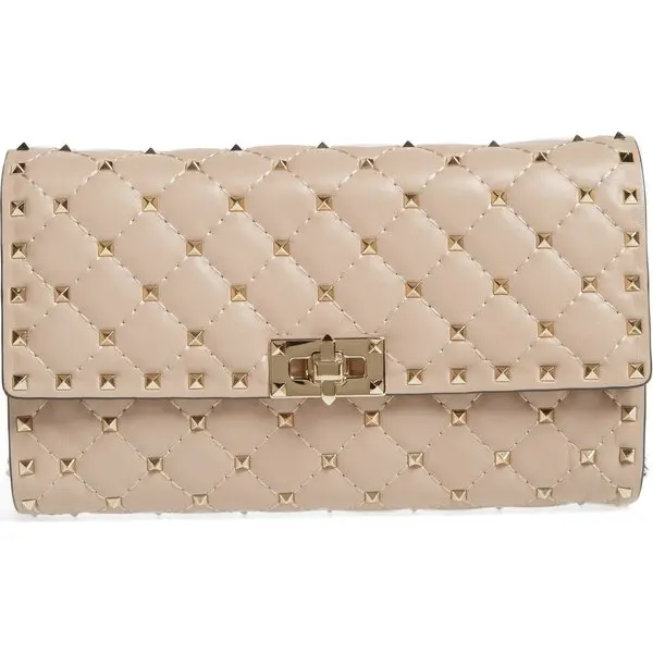 Valentino Garavani Rockstud Matelassé Quilted Leather Crossbody Bag - Poudre