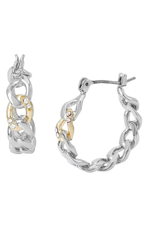 All Saints Frozen Chain Small Huggie Hoop Earrings - Twotone | Editorialist