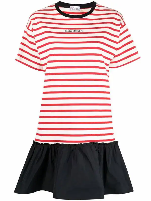 red valentino t shirt dress Red Valentino Stripe-Print T-Shirt Dress In Neutrals - 60% Off