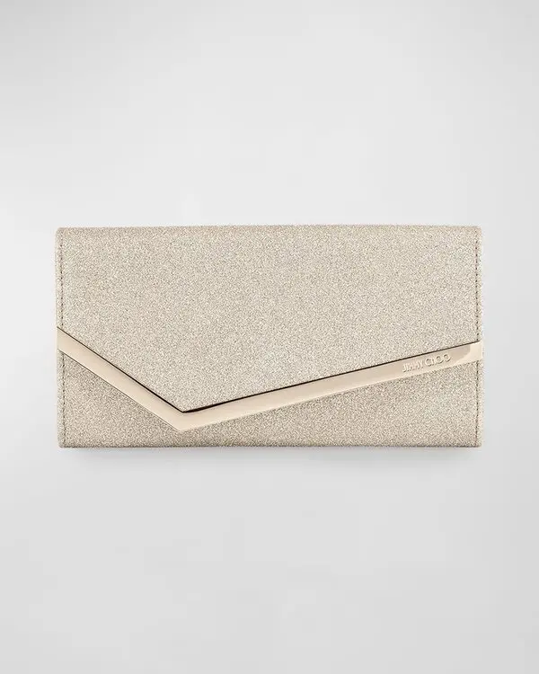 JIMMY CHOO Emmie Glitter Leather Clutch - Platinum Ice