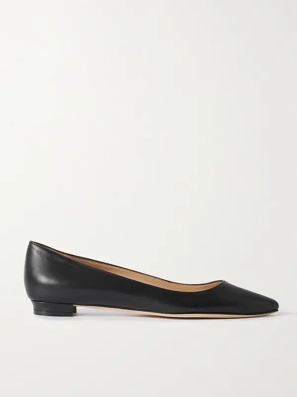 Manolo Blahnik Bb 10 Leather Point-toe Flats - Black
