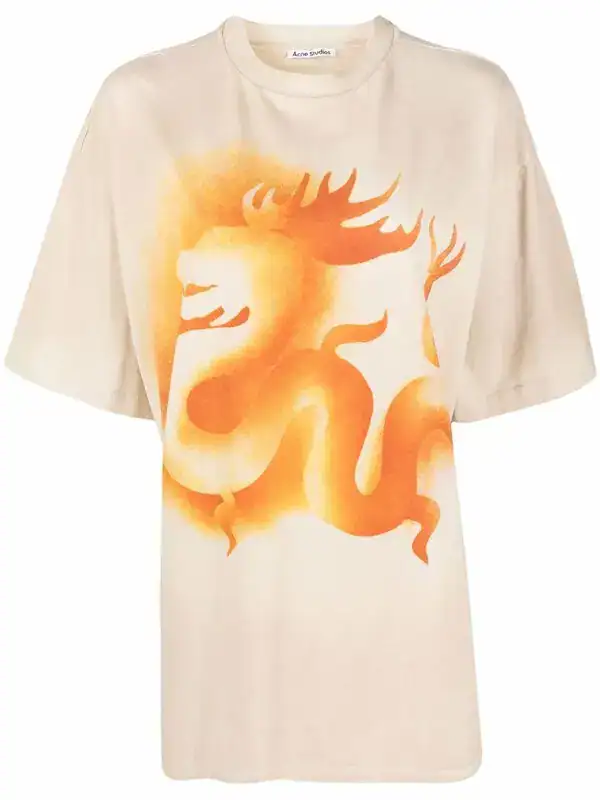 Acne Studios Dragon-Print T-Shirt - Neutrals | Editorialist