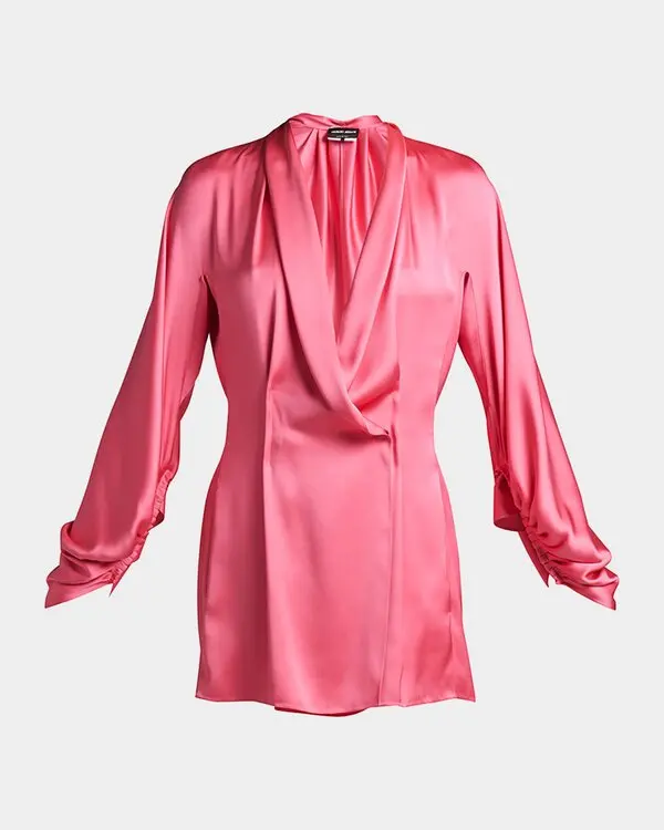 Giorgio Armani Draped Silk Tunic Blouse - Fuchsia
