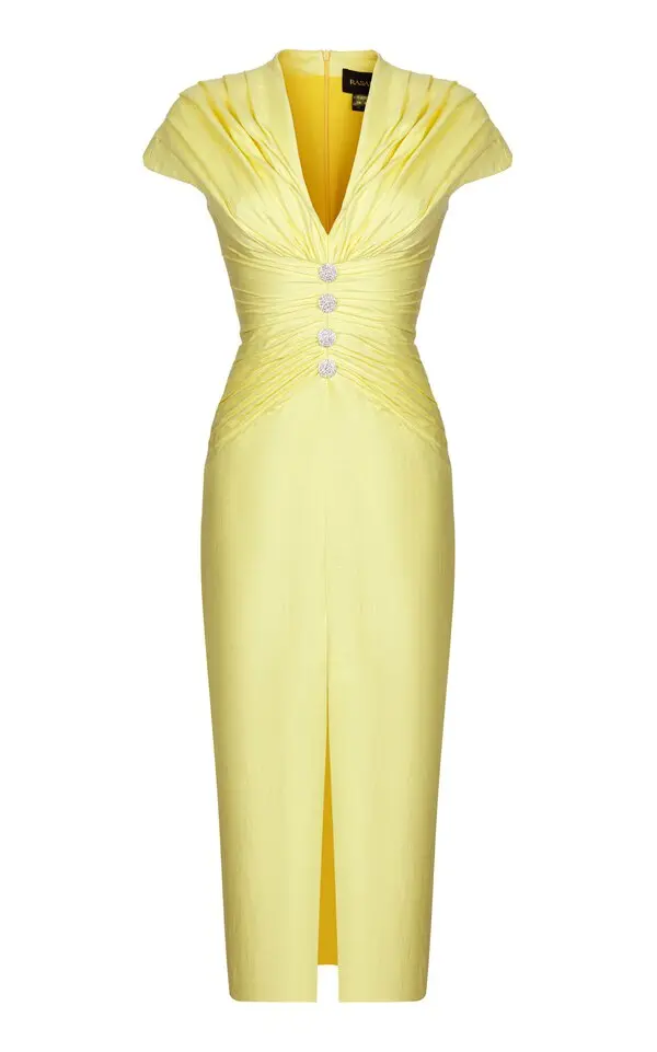 rasario gold dress Rasario - Satin Corset Maxi Dress with Draped Skirt main image 1