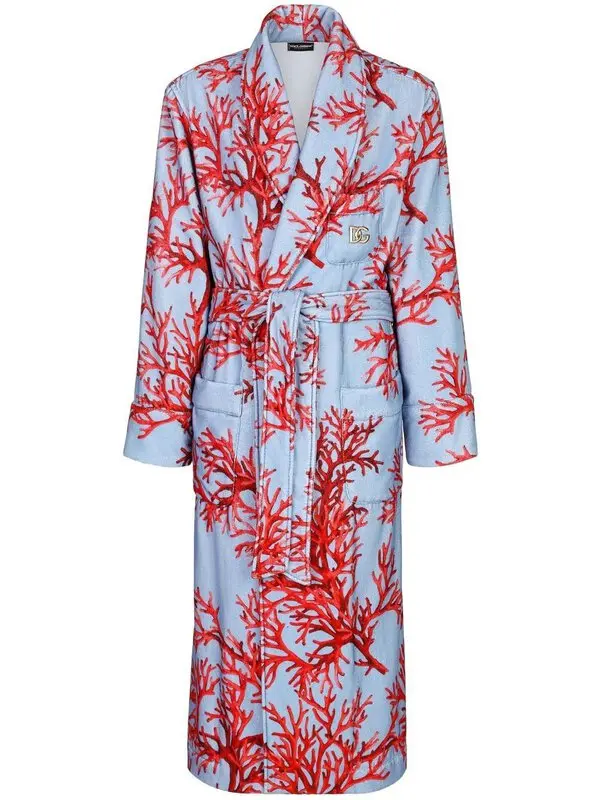 Dolce & Gabbana Coral-print Cotton Bathrobe - Blue | Editorialist