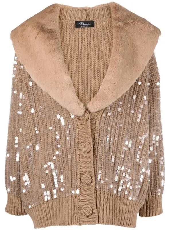 Blumarine Faux-fur Trim Sequin Cardigan