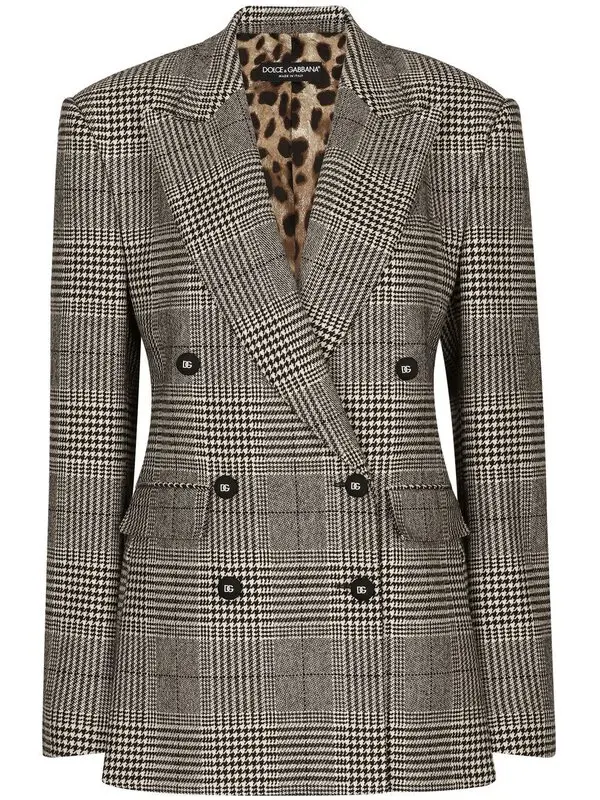 Dolce & Gabbana Glen Plaid Virgin Wool Blazer - White