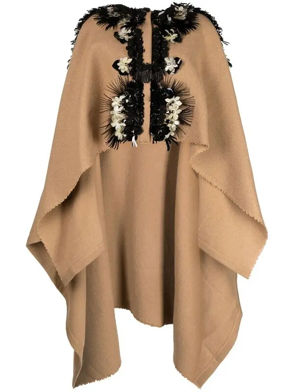 Buy Biyan Aymmetric 3d Floral Detail Cape - Brown At 19% Off | Editorialist