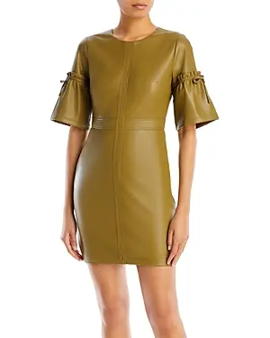 Bcbgmaxazria Faux Leather Bell Sleeve Mini Dress In Olive - 25% Off |  Editorialist