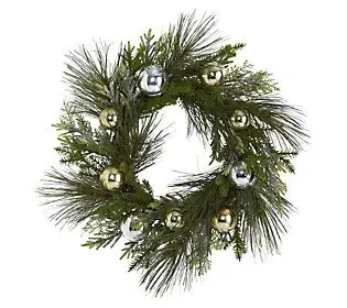 NEARLY NATURAL 26' Sparkling Pine Wreath W/orna Ents