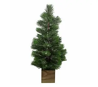 NORTHLIGHT 3' Snowy Pine Christmas Tree In Wood N Pot Unlit