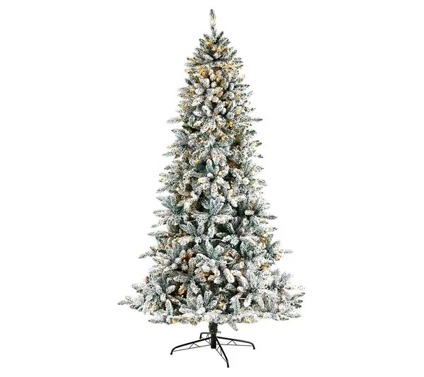 NEARLY NATURAL 8' Flocked Livingston Fir Chris Mas Tree