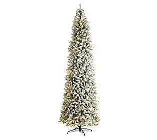 NEARLY NATURAL 10' Slim Flocked Montreal Fir Tr E W/800 Lights