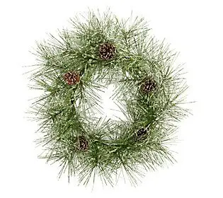 NEARLY NATURAL 24' Iced Pine Wreath W/pine Cone