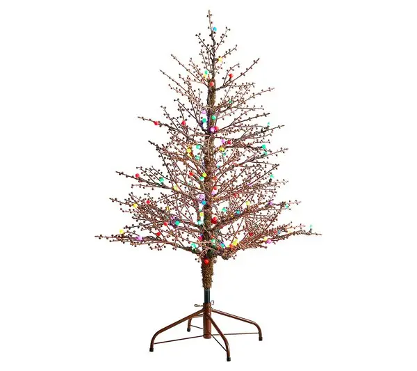 NEARLY NATURAL 4' Frosted Berry Twig Tree W/100 Lights