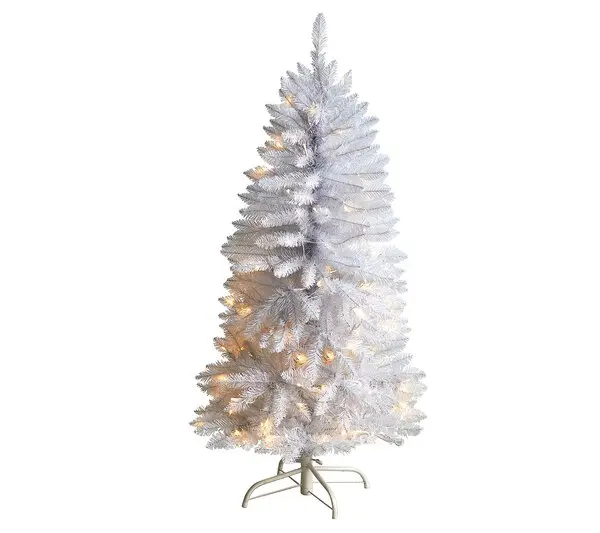 NEARLY NATURAL 4'h Slim White Tree W/100 Lights