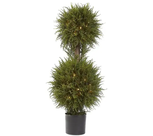 NEARLY NATURAL 40' Cedar Double Ball Topiary With Lights Ne Arly Natural