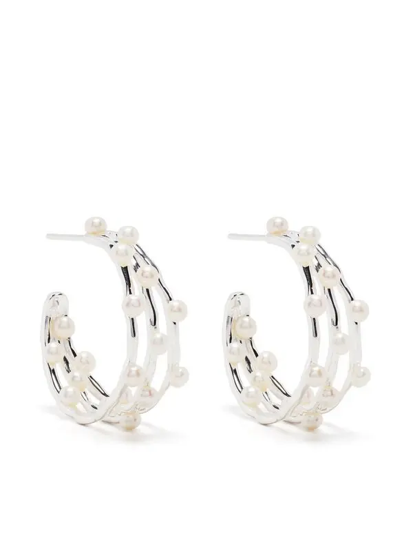 DOWER AND HALL Medium Pearl Hoop Earrings - Silver