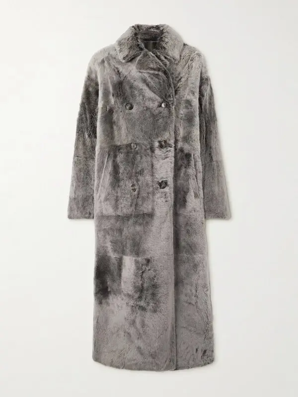 YVES SALOMON Double-breasted Shearling Coat - Green