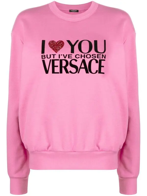 Buy Versace Slogan-print Crew-neck Sweatshirt - Pink At 29% Off ...