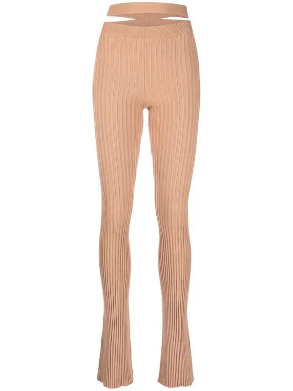 ANDREĀDAMO Cut-out Detail Knit Leggings - Neutrals