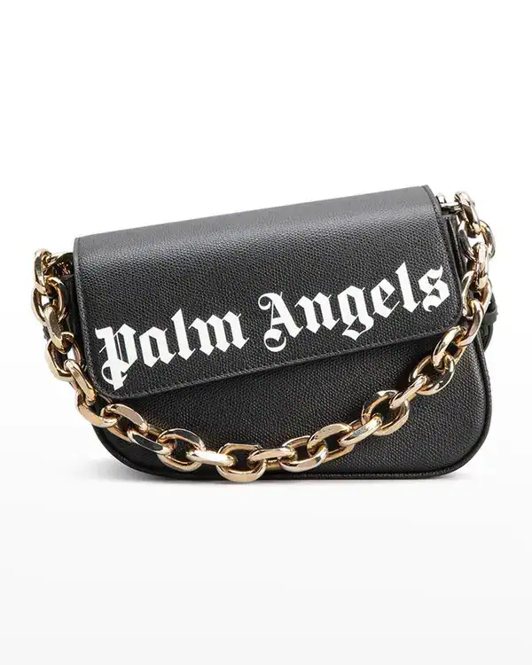 Palm Angels Crash Flap Calf Leather Crossbody Bag In Black/White