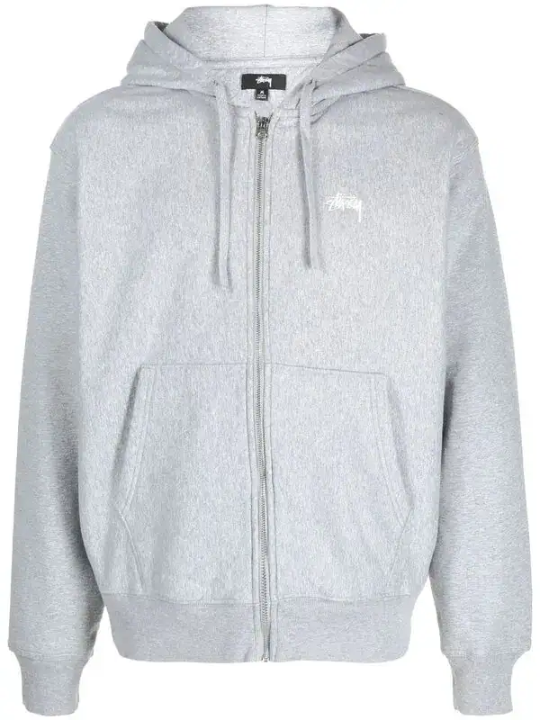StüSsy Embroidered-Logo Zip-Up Hoodie - Grey | Editorialist