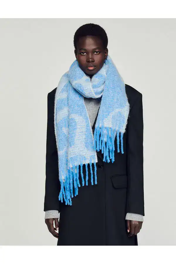 Buy Sandro Double S Jacquard Scarf - Blue At 50% Off | Editorialist