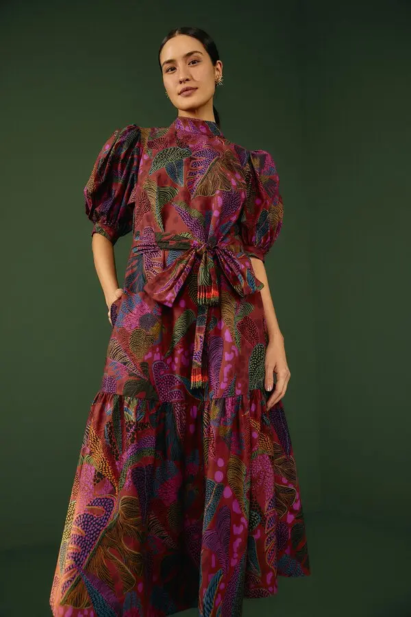 Farm Rio Brown Dotted Forest Lenzing Ecovero Viscose Midi Dress - Dotted  Forest Red | Editorialist