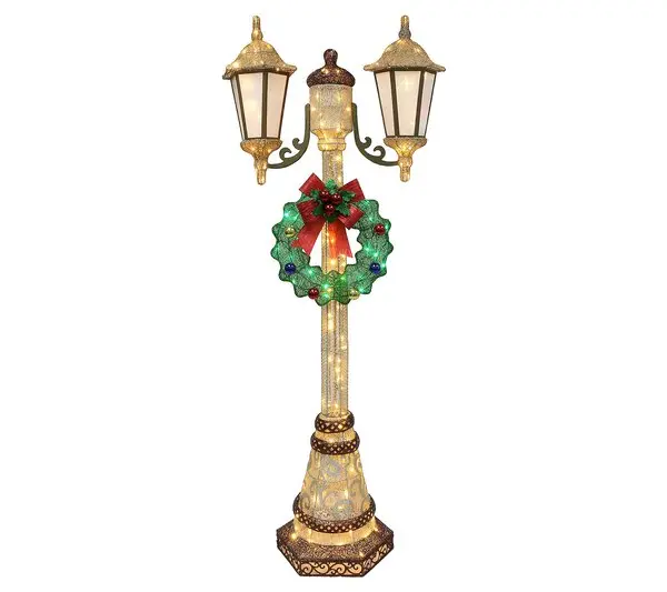 PULEO INTERNATIONAL Puleo 72' Lighted Lamp Post W/35 Twinkling Ligh Ts, Gold/green