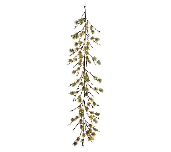 PULEO INTERNATIONAL 6' Red Berry Garland 160 Warm White Twinkle Led Lights