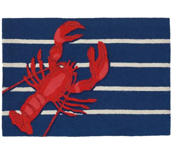 LIORA MANNE Frontporch Lobster On Stripes Rug N Vy 20' X 30
