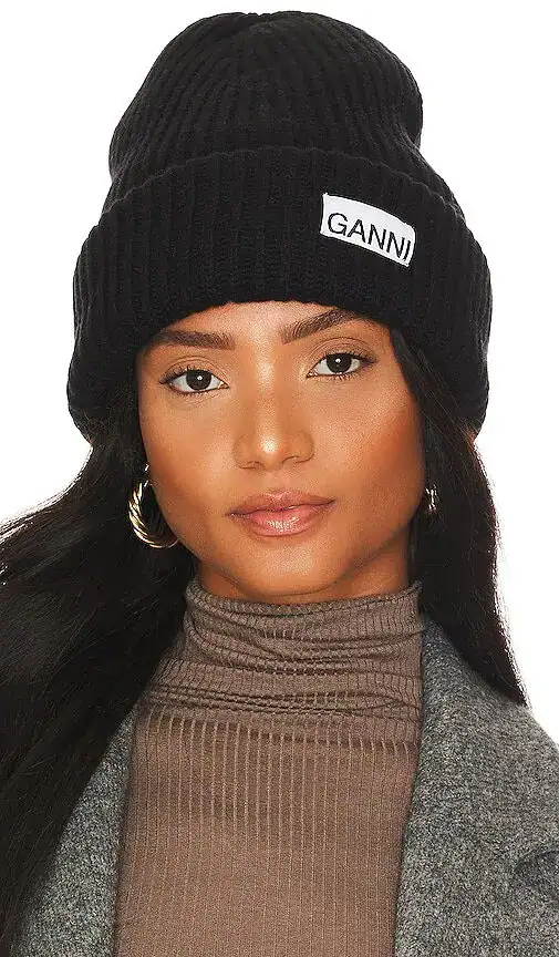 Ganni Structured Rib Beanie In Black - 29% Off | Editorialist