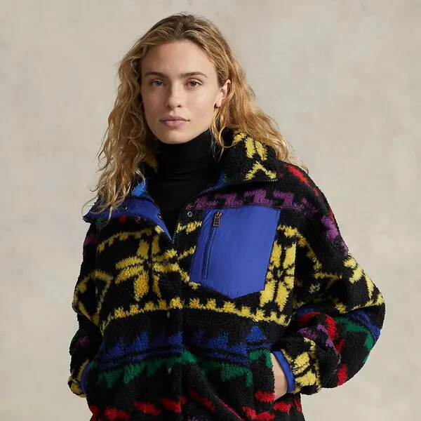 Ralph Lauren Geo-Motif Ripstop-Trim High-Pile Jacket - Multi Expl 