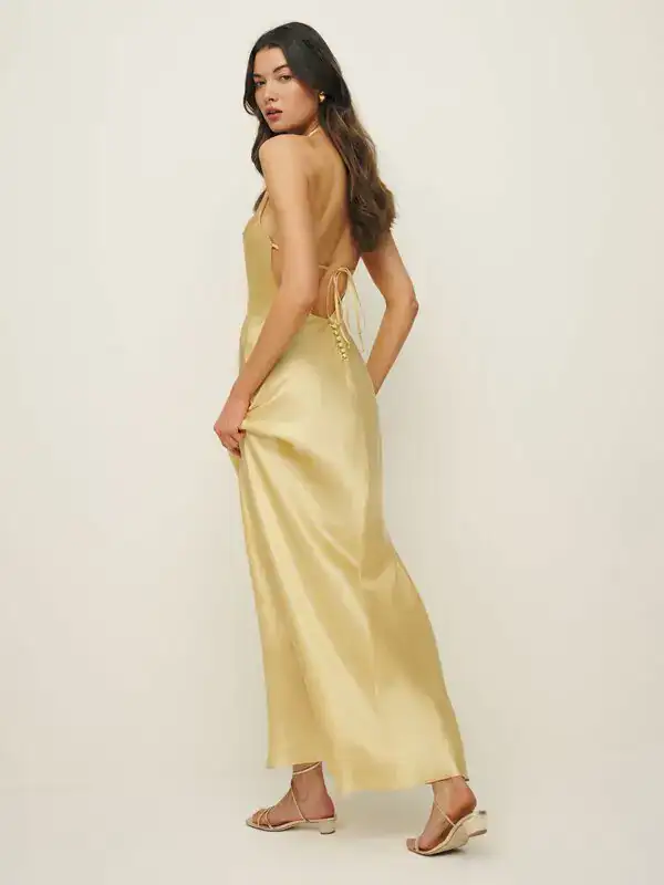 Reformation Jeany Halter Silk Column Maxi Dress - Yellow | Editorialist