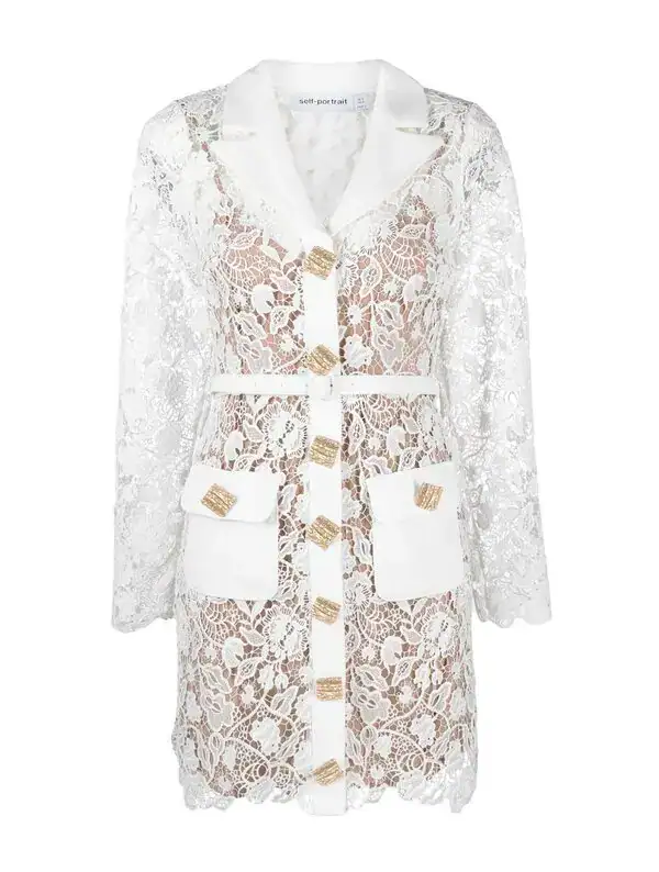 Self-Portrait Magnolia Lace Mini Dress - White | Editorialist
