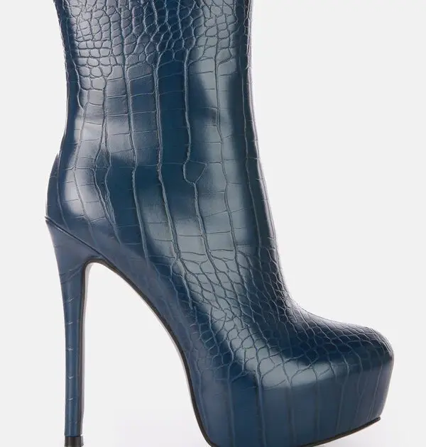LONDON RAG Orion High Heeled Croc Ankle Boot - Black | Editorialist