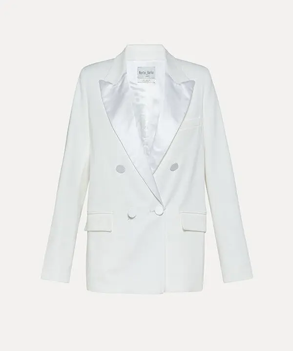 FORTE_FORTE Double Breasted Blazer With Satin Lapels - White | Editorialist