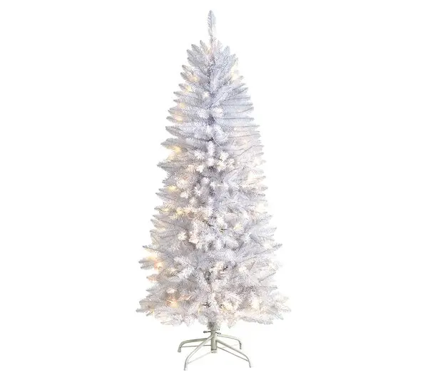 NEARLY NATURAL 5'h Slim White Tree With 150 Lig Ts