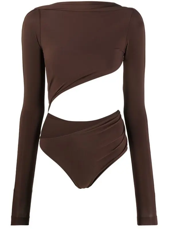 Jacquemus Asymmetric Cropped Bodysuit - Brown
