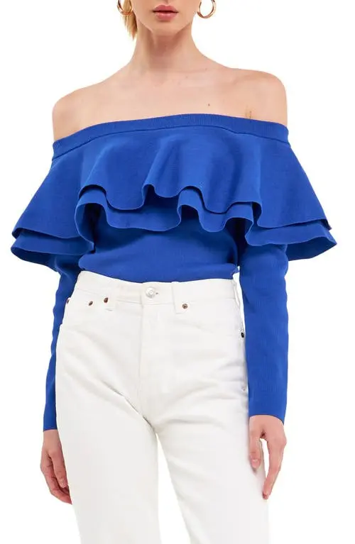 Endless Rose Off-the-shoulder Knit Top - Cobalt Blue