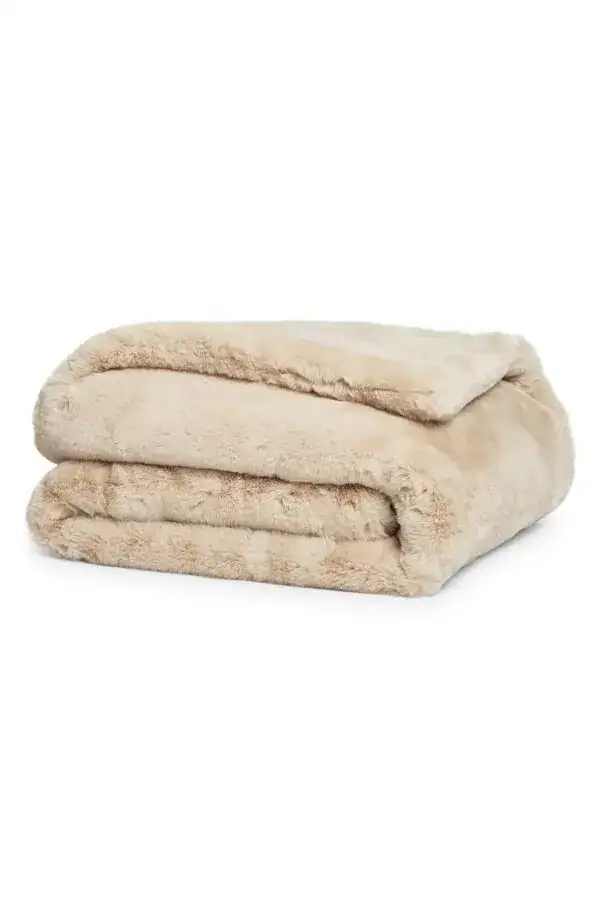 Apparis Shiloh Weighted Faux Fur Throw Blanket - Latte | Editorialist