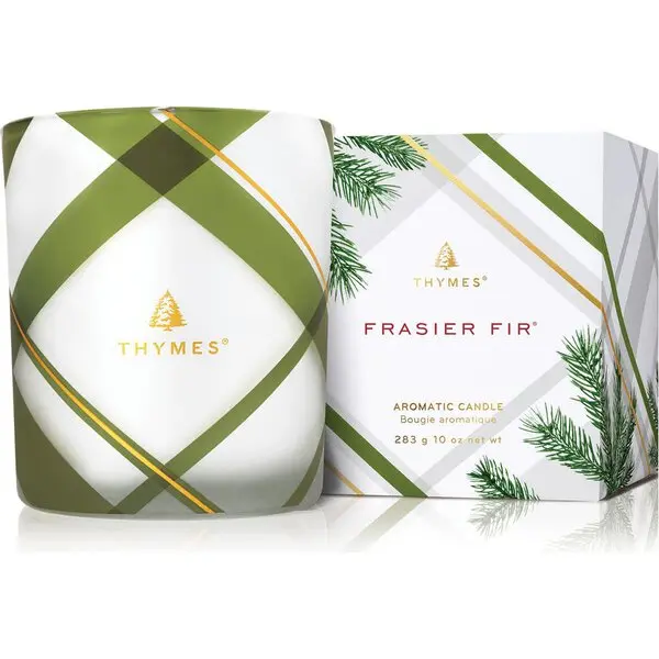 THYMES Frasier Fir Medium Candle - Frosted Plaid